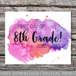 First Day of School Sign / 8th Grade / Watercolor / First Day - Etsy
