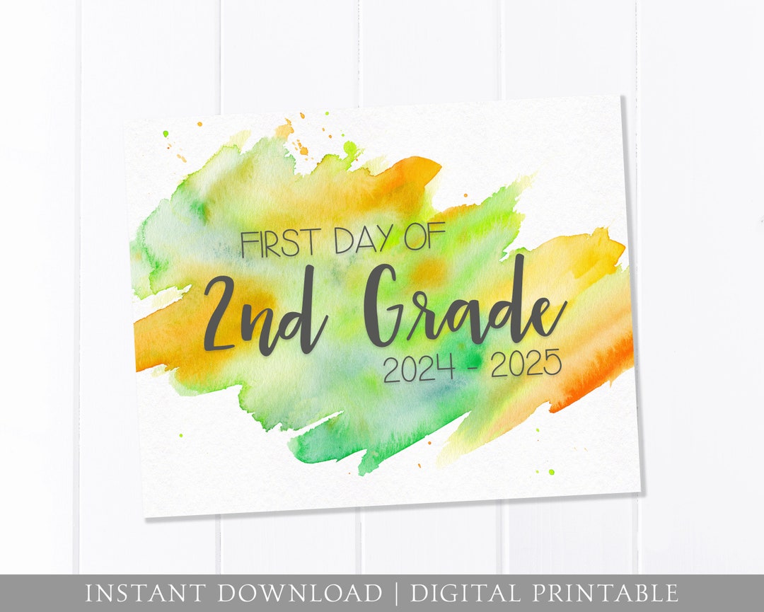 First Day of School Sign, Second Grade, 2nd Grade, Watercolor, Green ...