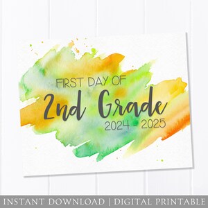 First Day of School Sign, Second Grade, 2nd Grade, Watercolor, Green ...