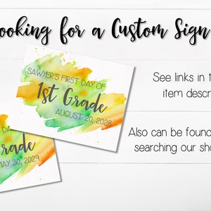 Last Day of School Sign, Preschool, Watercolor, Green Yellow, Last Day ...