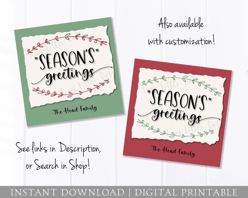 Christmas Gift Tag, Season's Greetings, DIY Neighbor Teacher, Easy ...