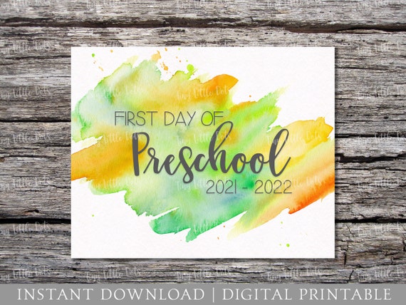 First Day of School Sign / Preschool / Watercolor / Green | Etsy
