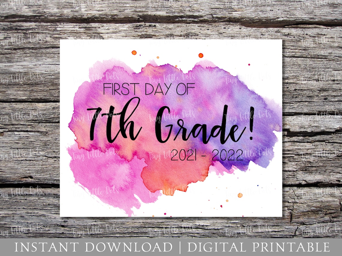 First Day of School Sign / 7th Grade / Watercolor / First Day - Etsy