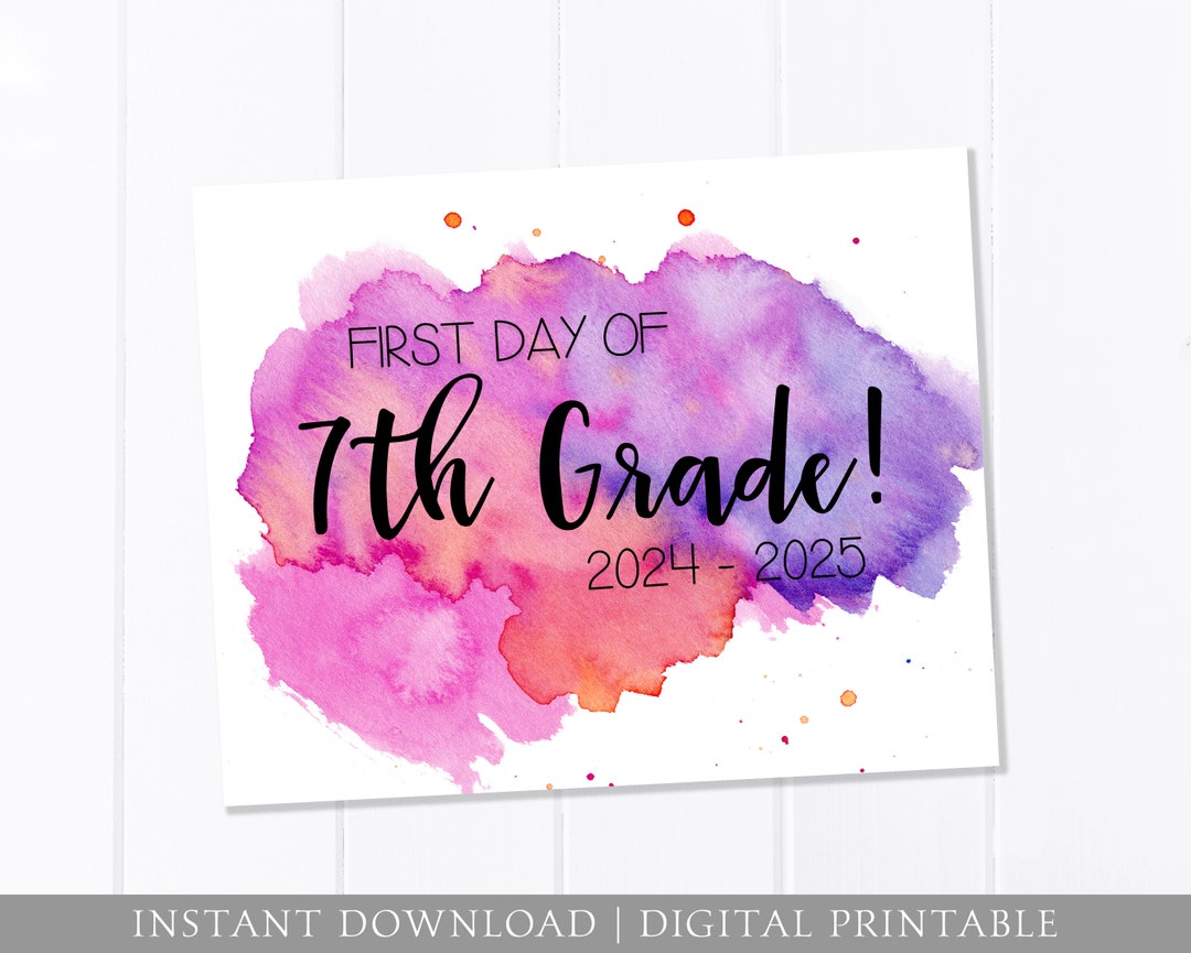 First Day of School Sign, 7th Grade, Watercolor, First Day Sign, Pink ...