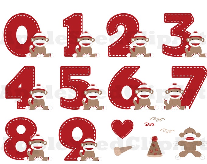 Sock Monkey Digital Clip Art Birthday Party Digital Clip Art - Etsy