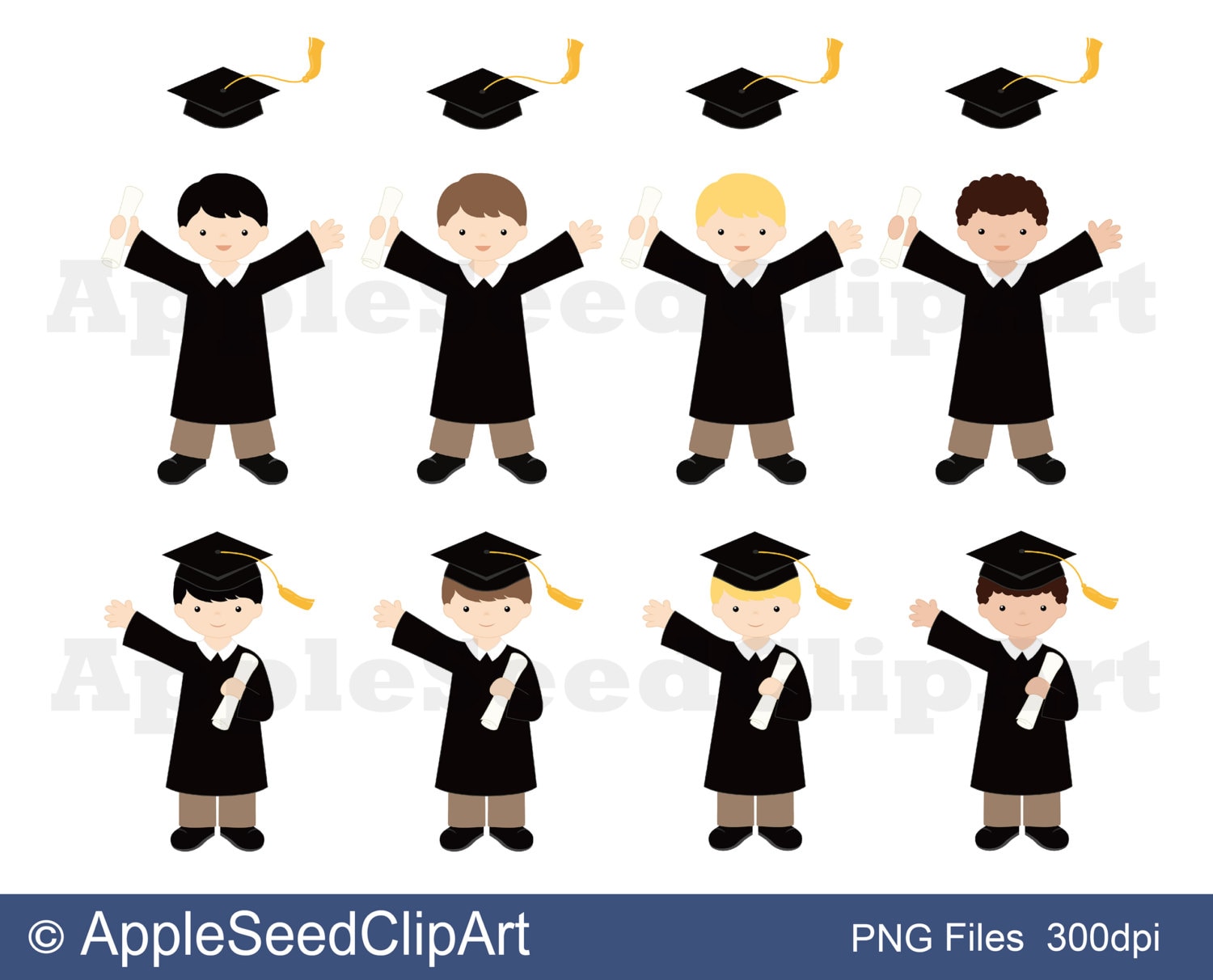 Graduation Day Digital Clip Art, Boys Graduate Digital Clip Art ...