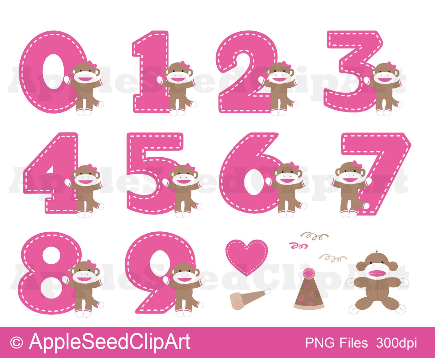 Sock Monkey Digital Clip Art, Birthday Party Digital Clip Art, Instant ...