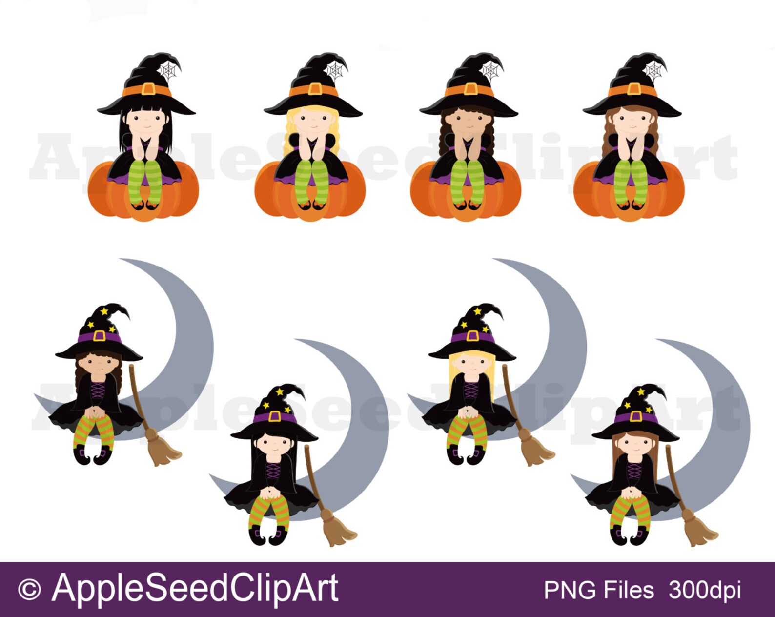 Halloween Digital Clip Art, Little Witches Digital Clip Art, Party ...