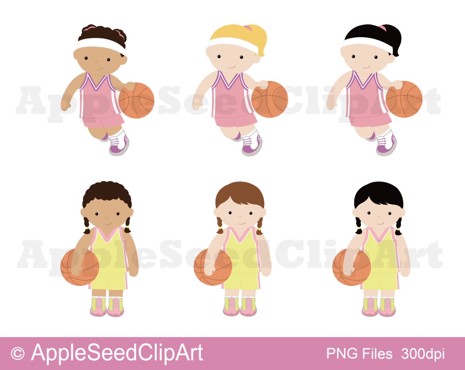 Basketball Players Digital Clip Art Cute Little Girls Digital - Etsy