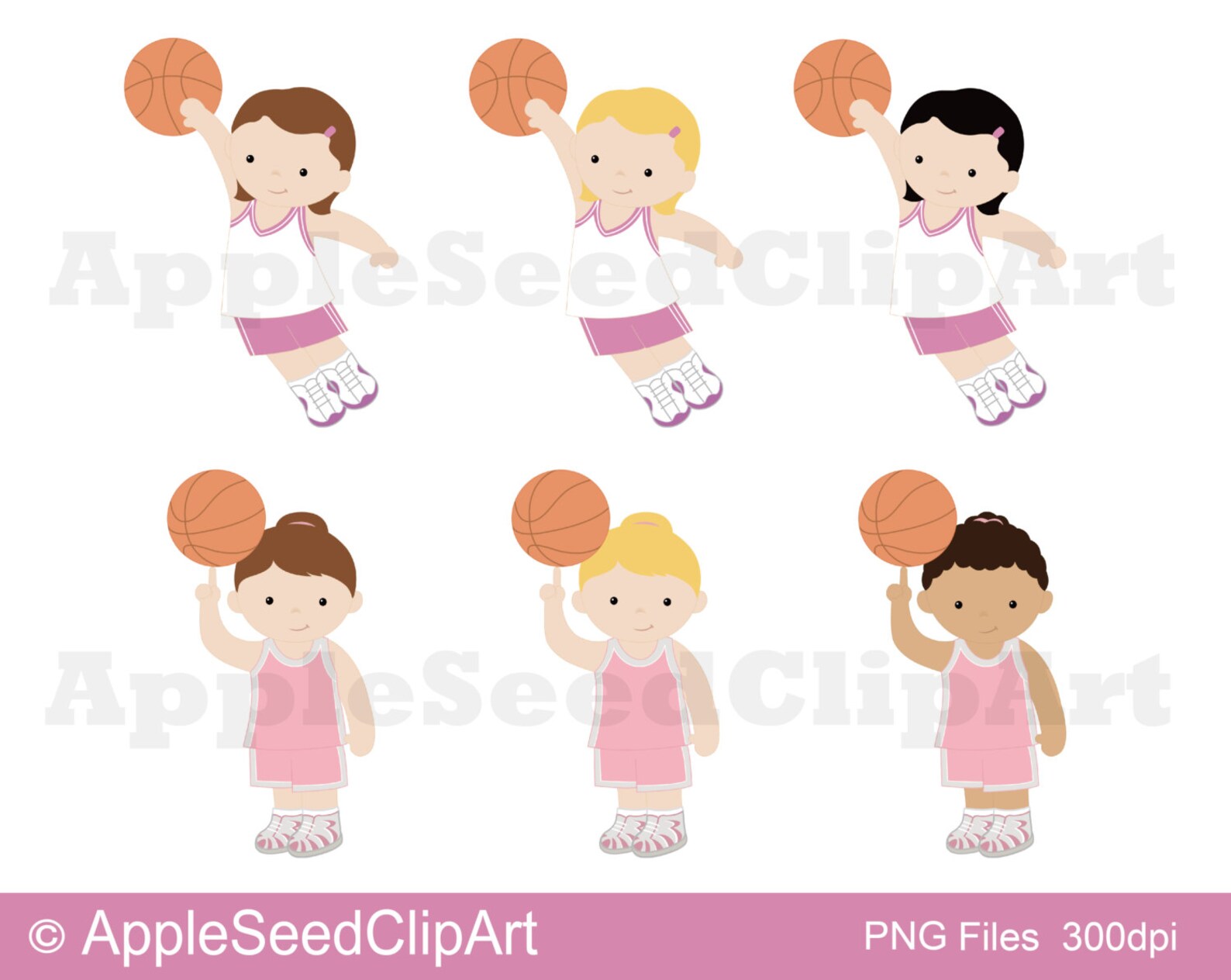 Basketball Players Digital Clip Art Cute Little Girls Digital - Etsy