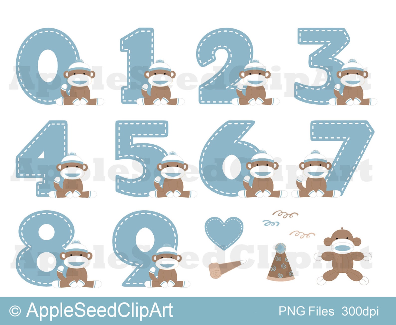 Sock Monkey Digital Clip Art, Birthday Party Digital Clip Art, Instant ...