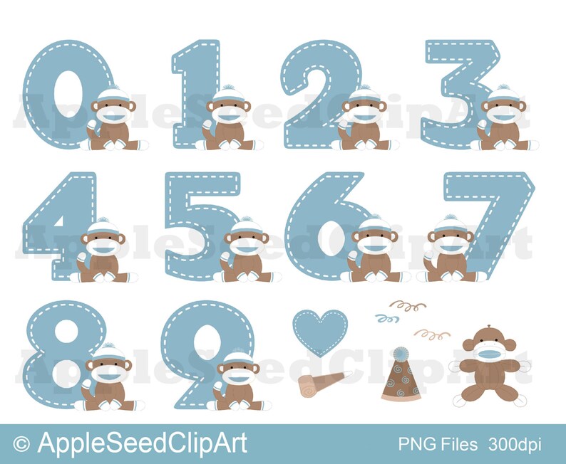Sock Monkey Digital Clip Art, Birthday Party Digital Clip Art, Instant ...