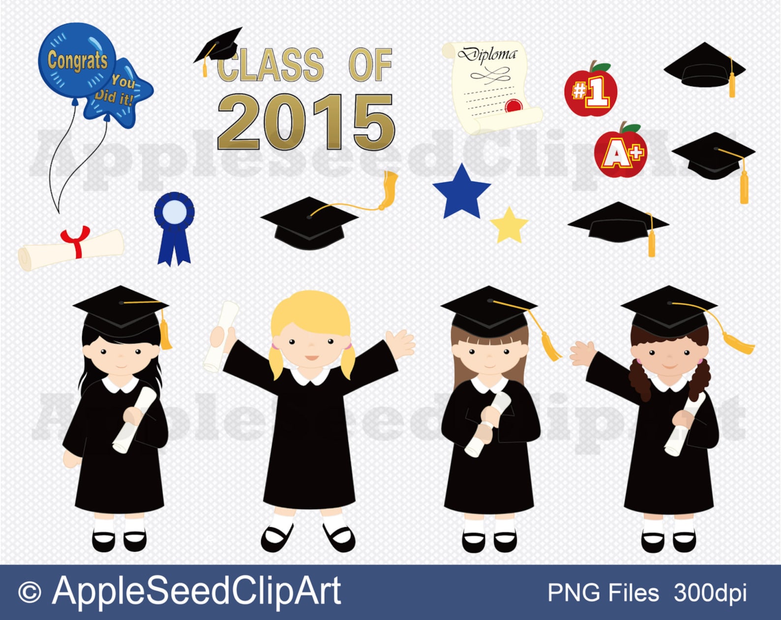 Graduation Day Digital Clip Art, Girls Graduate Digital Clip Art ...