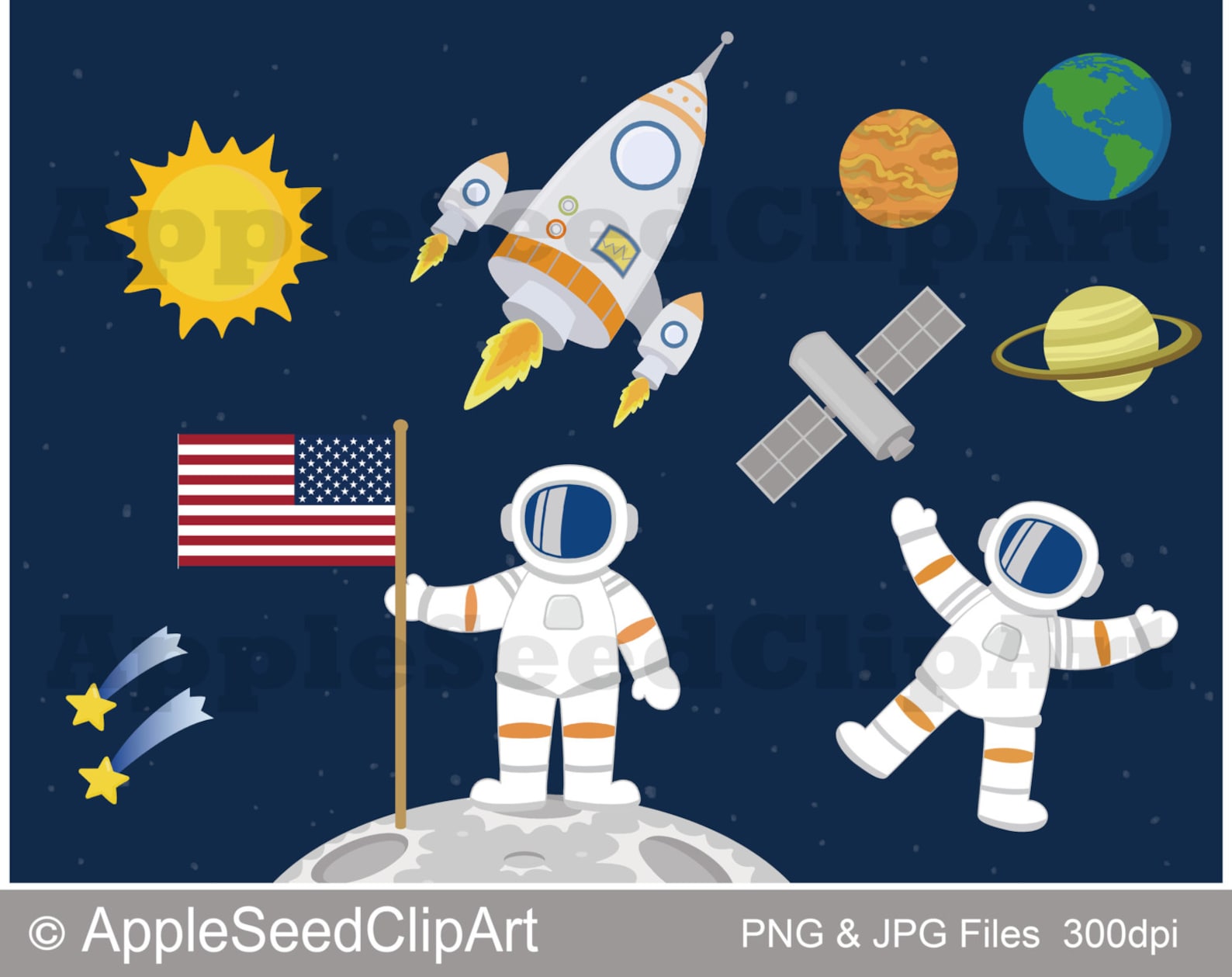Outer Space Digital Clip Art, Astronaut Clip Art, Planets and Roket ...