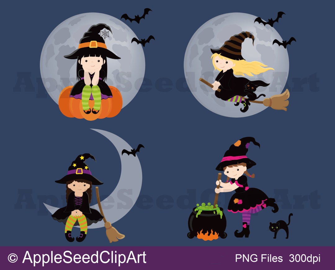 Halloween Digital Clip Art, Little Witches Digital Clip Art, Party ...