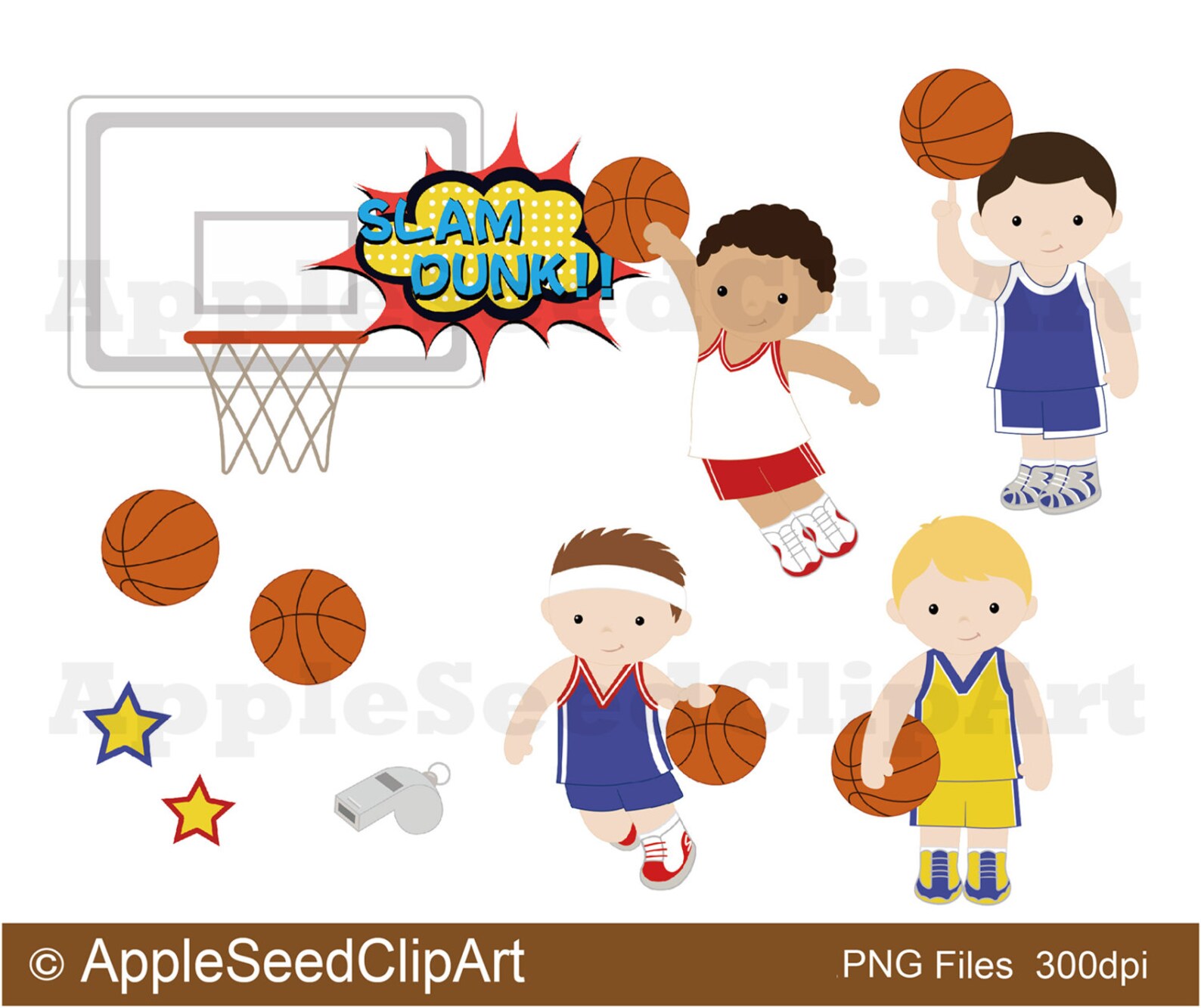 Basketball Players Digital Clip Art, Cute Boys Digital Clip Art ...