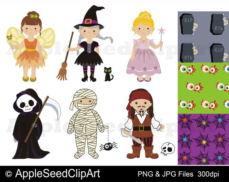 Halloween Trick or Treat Digital Clip Art, Princess and Witch Digital ...