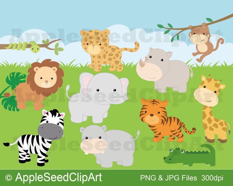Jungle Animals Digital Clip Art, Instant Download, Animals Digital Clip ...