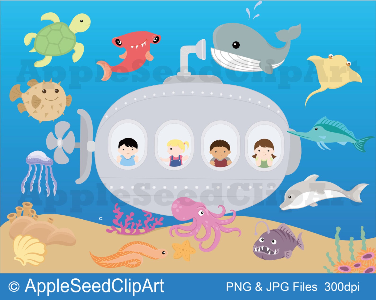 Ocean Animals Digital Clip Art, Discovery Digital Clip Art, Instant ...