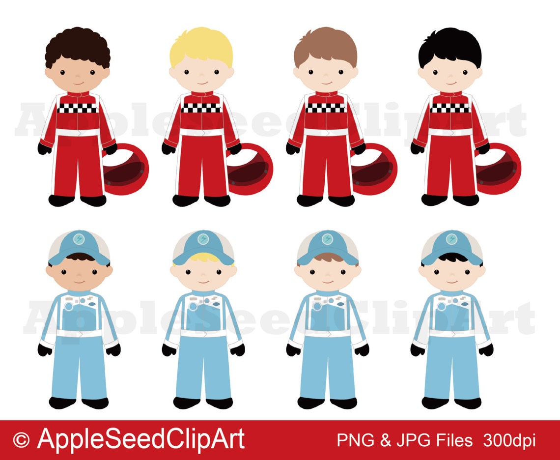 Race Car Digital Clip Art, Instant Download, Cute Boys Digital Clip Art ...