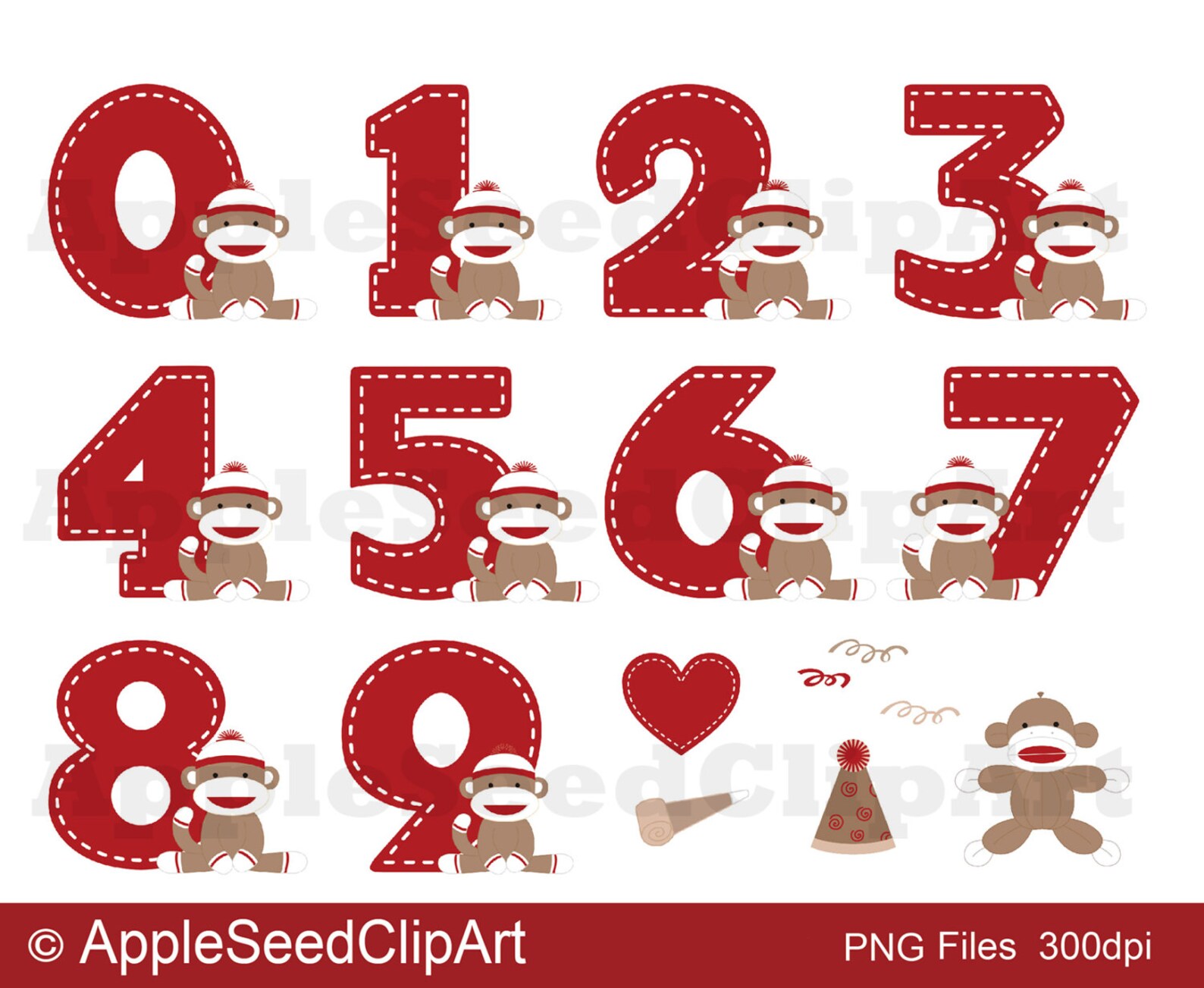 Sock Monkey Digital Clip Art, Birthday Party Digital Clip Art, Instant ...