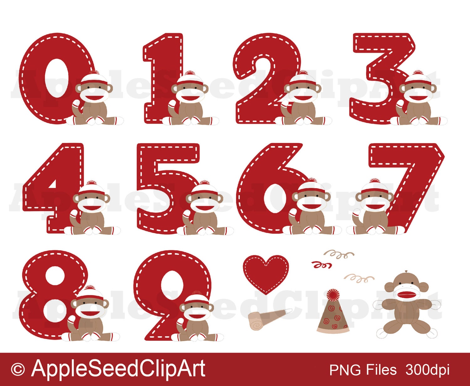 Sock Monkey Digital Clip Art, Birthday Party Digital Clip Art, Instant ...