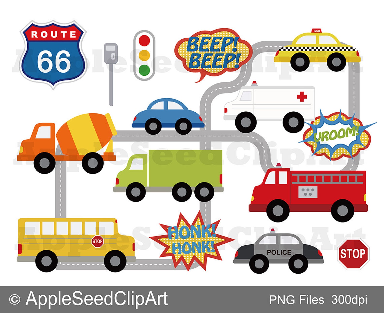 Transportation Digital Clip Art, Cute Vehicles Digital Clip Art ...