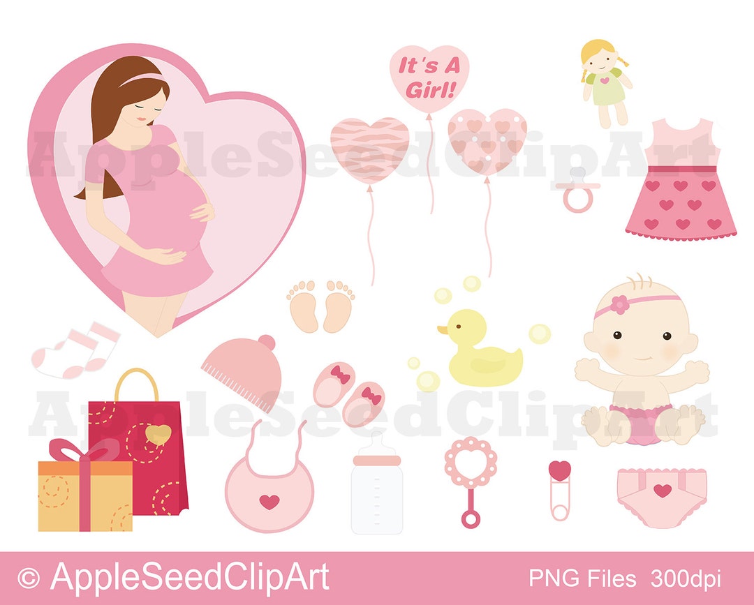 Baby Shower Digital Clip Art, Baby Girl Digital Clip Art, Cute Digital ...