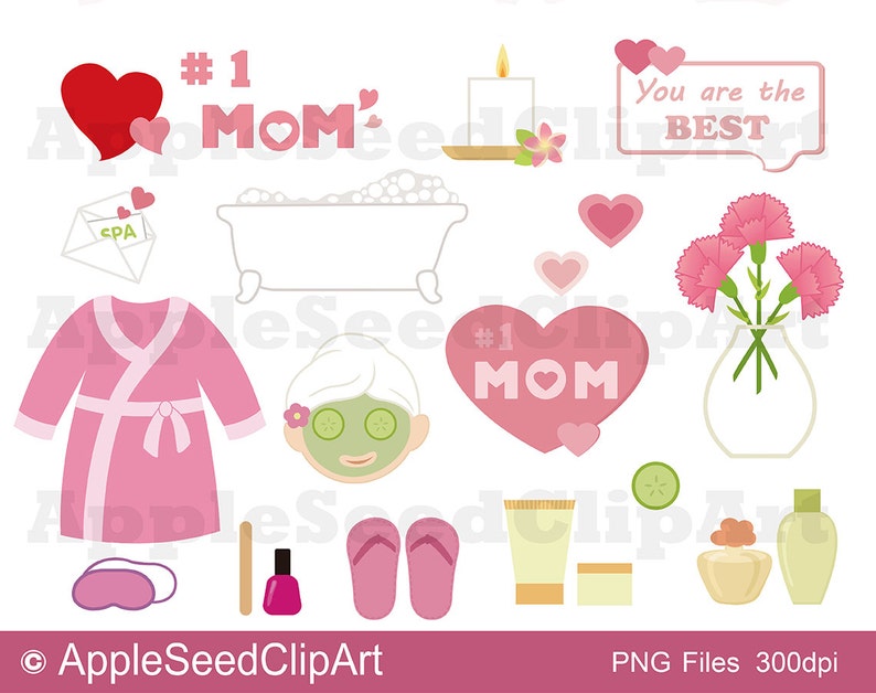 Mother's Day Digital Clip Art, Love Mom Digital Clip Art, Spa Day ...