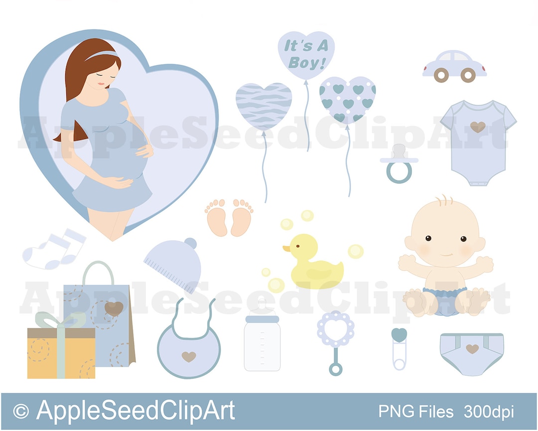 Baby Shower Digital Clip Art, Baby Boy Digital Clip Art, Cute Digital ...