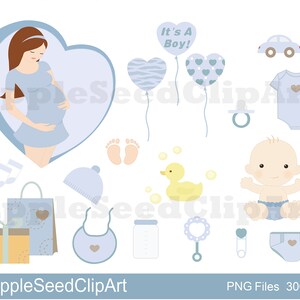 Baby Shower Digital Clip Art, Baby Boy Digital Clip Art, Cute Digital ...
