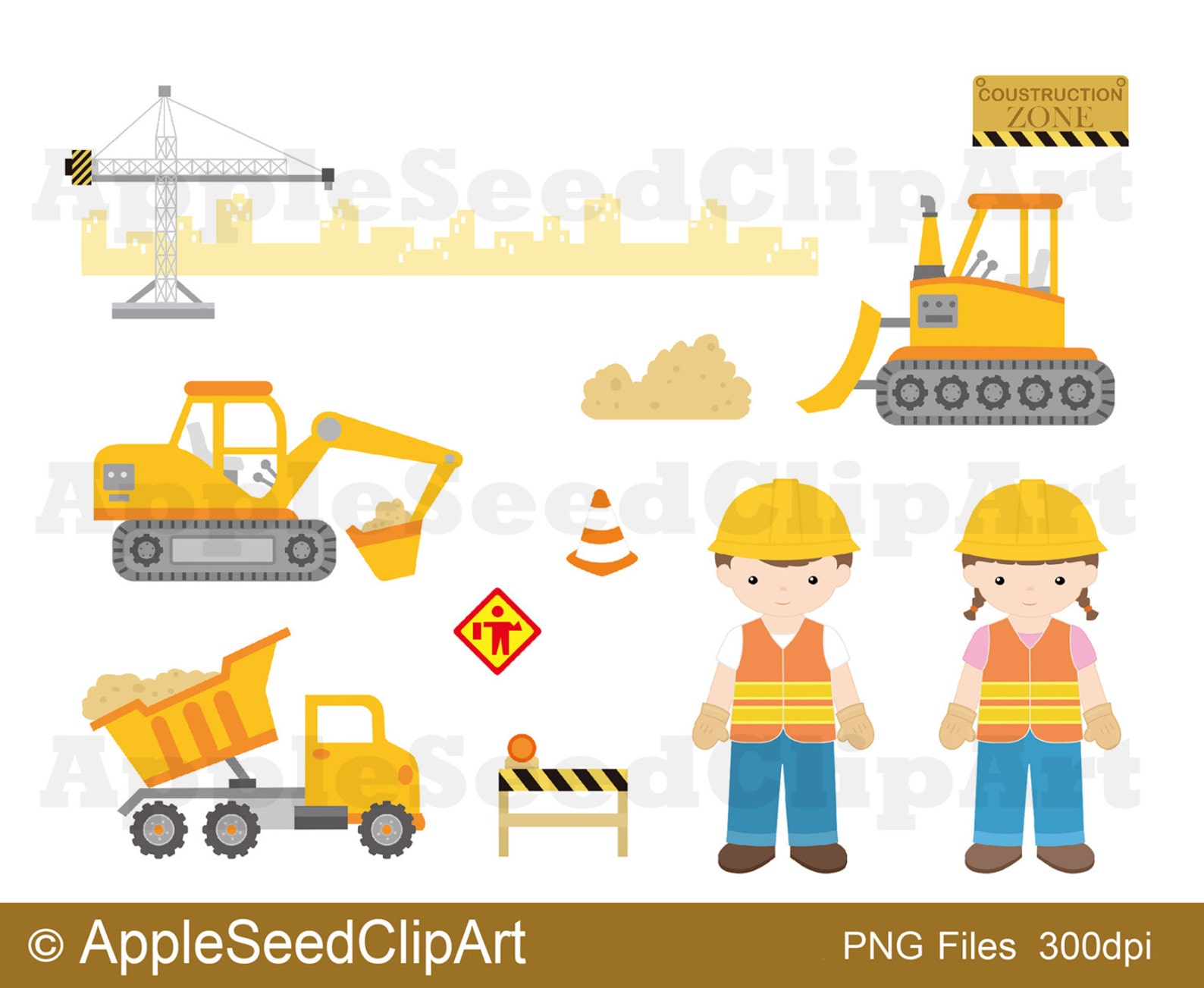 Construction Digital Clip Art, Truck, Dump Truck, Bulldozer Digital ...
