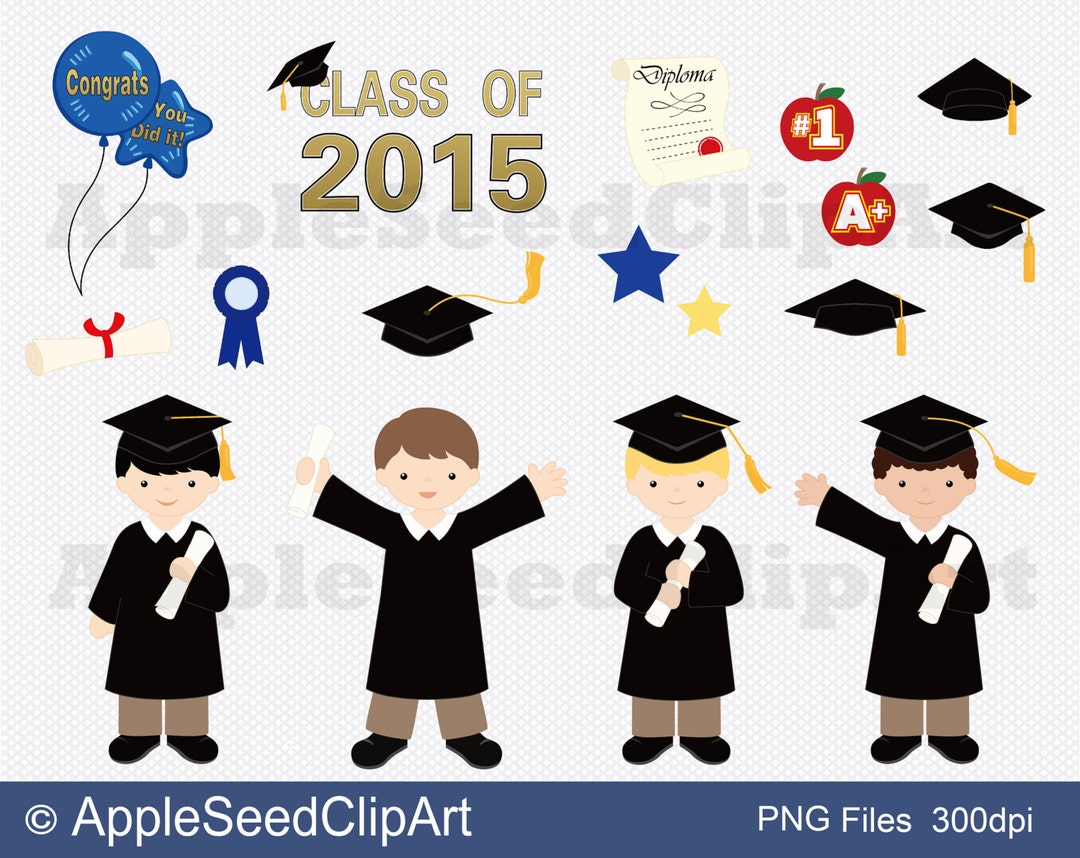 Graduation Day Digital Clip Art, Boys Graduate Digital Clip Art ...