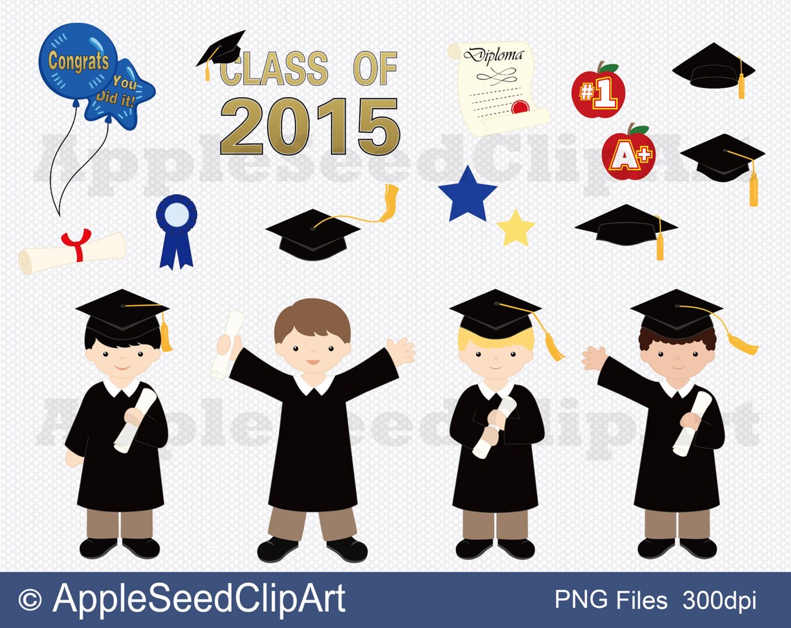 Graduation Day Digital Clip Art, Boys Graduate Digital Clip Art ...