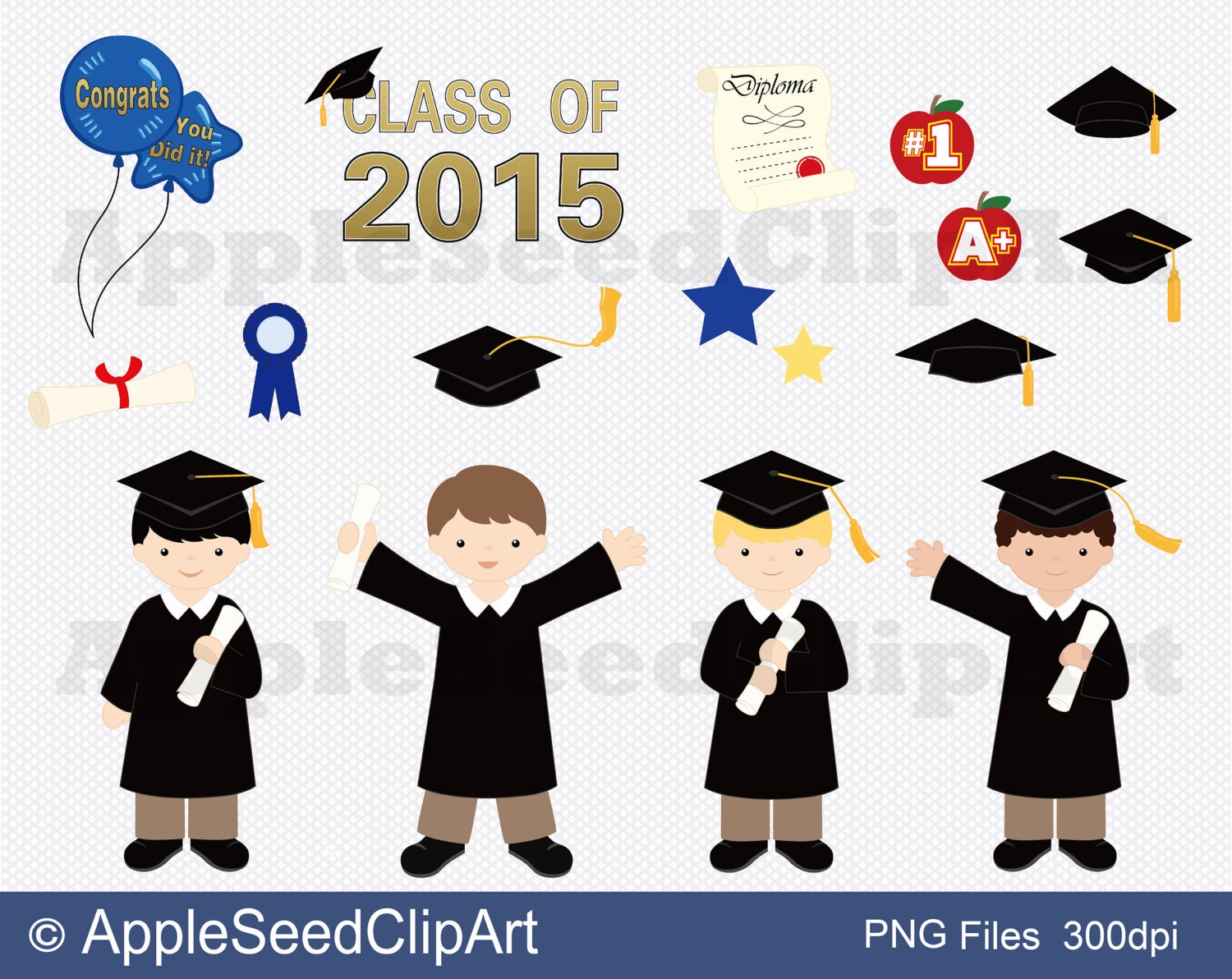 Graduation Day Digital Clip Art, Boys Graduate Digital Clip Art ...