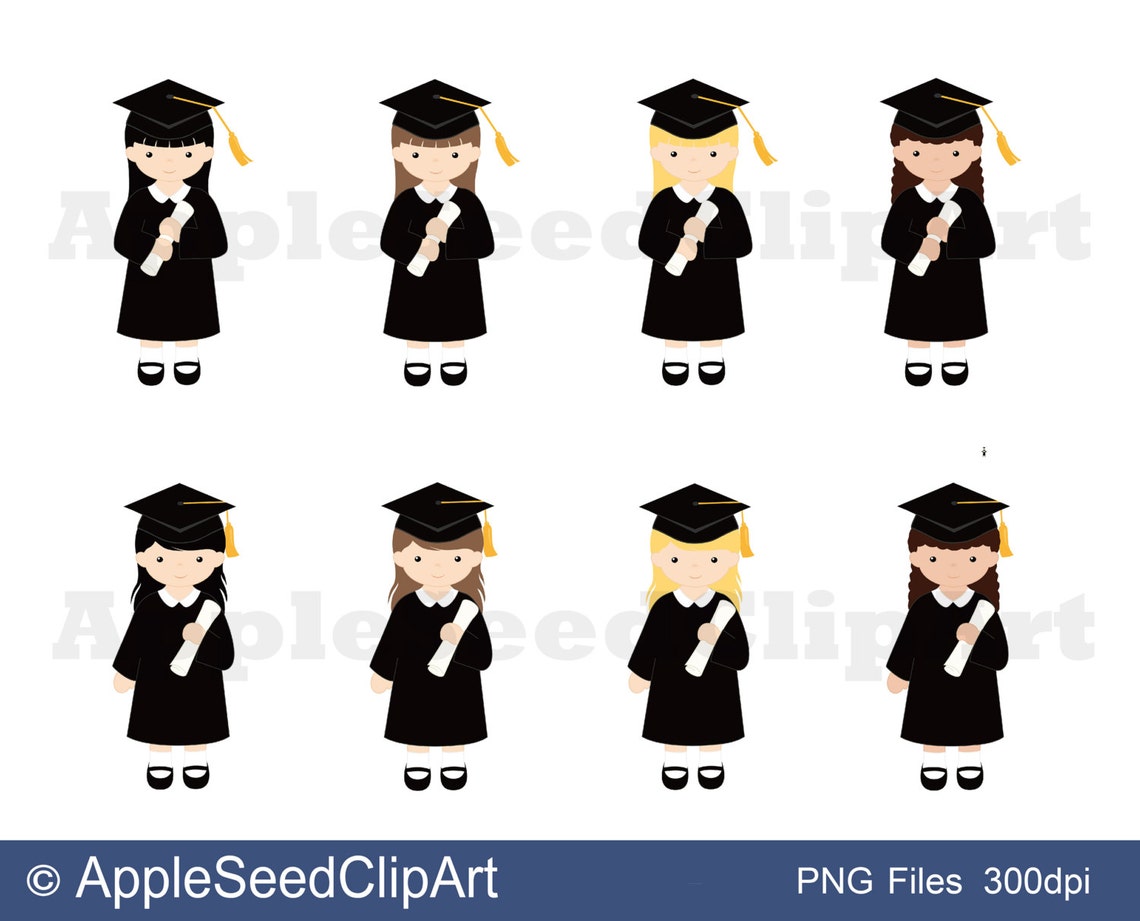 Graduation Day Digital Clip Art, Girls Graduate Digital Clip Art ...