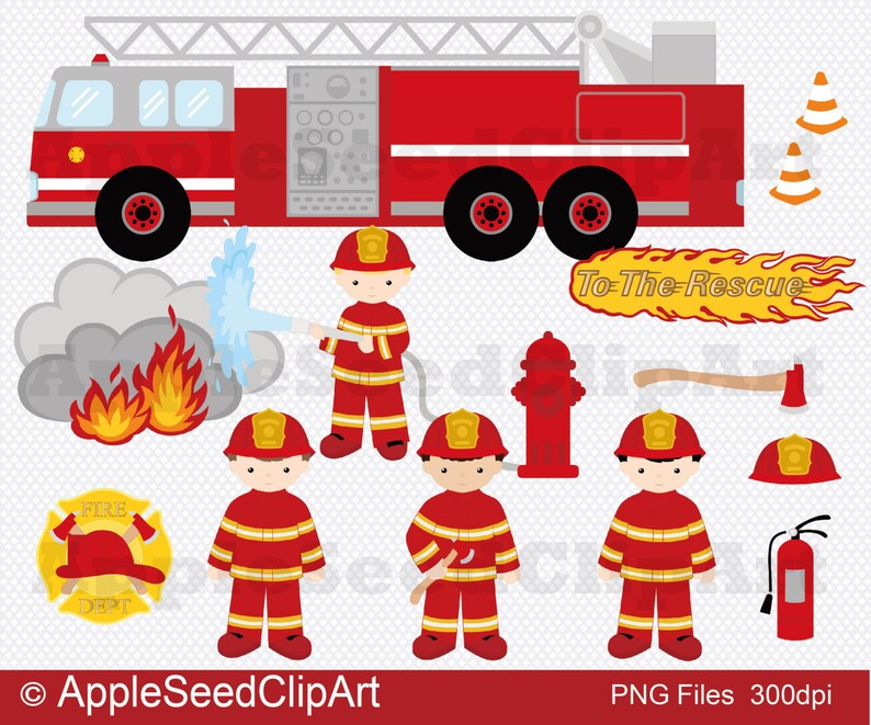 Firefighters Digital Clip Art, Fire Engine Digital Clip Art, Fire Truck ...