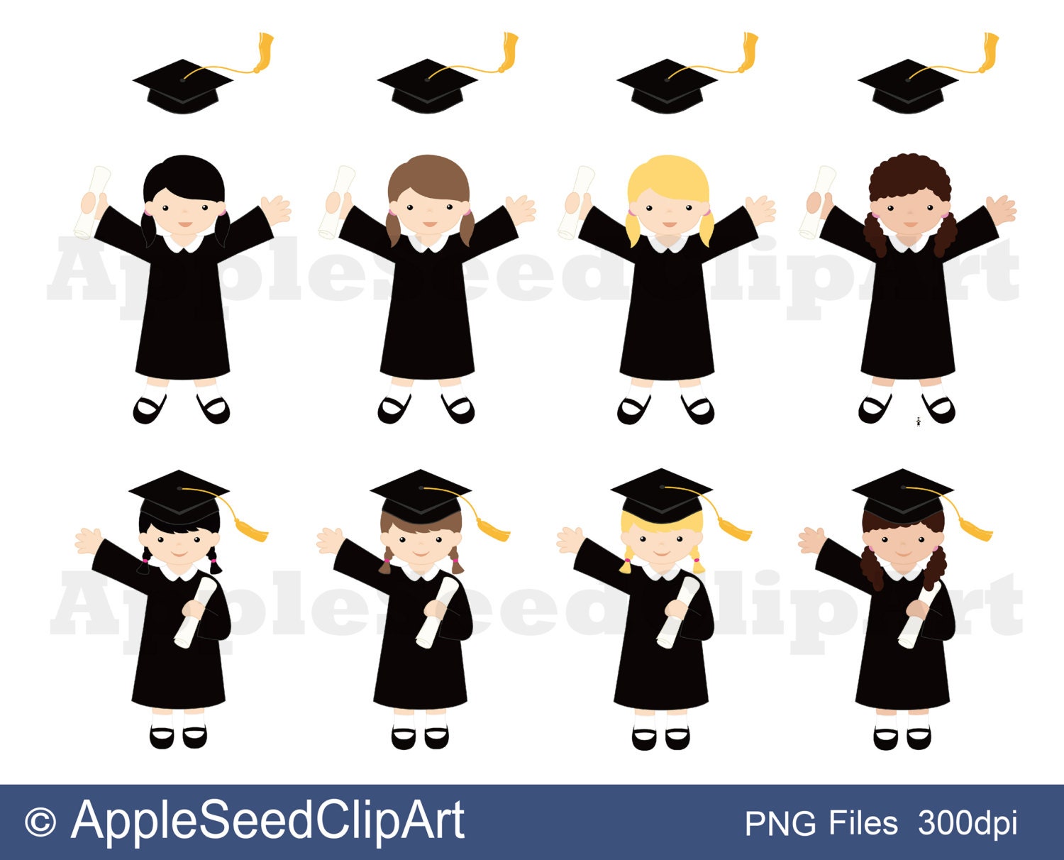 Graduation Day Digital Clip Art, Girls Graduate Digital Clip Art ...