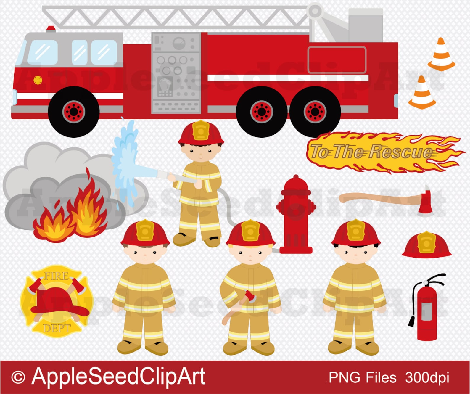 Firefighter Digital Clip Art, Fire Engine Digital Clip Art, Fire Truck ...