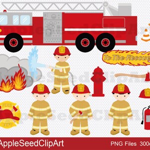 Firefighter Digital Clip Art, Fire Engine Digital Clip Art, Fire Truck ...