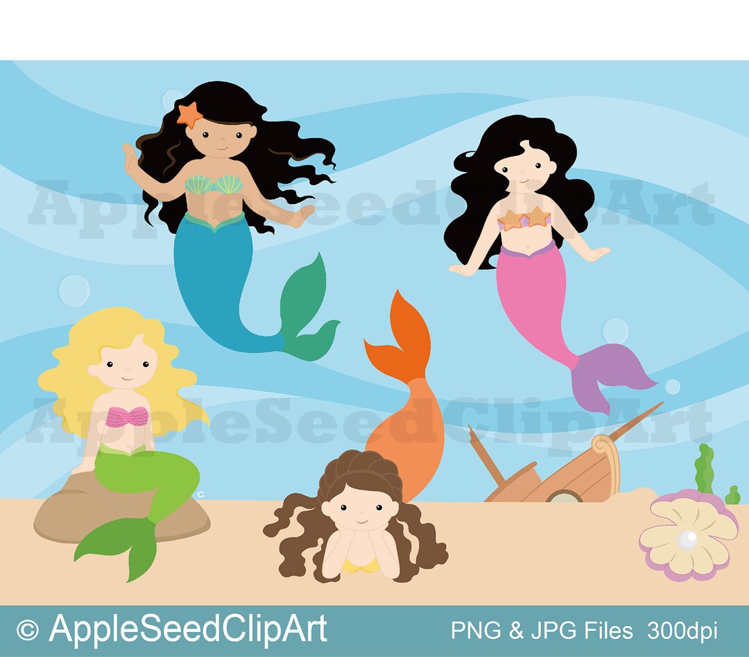 Mermaids Digital Clip Art Instant Download Cute Girl Mermaid - Etsy