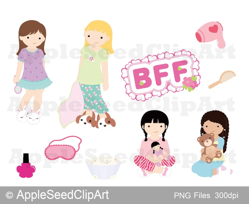 Girls Night Over, Sleepover Digital Clip Art, Instant Download, Pajama ...