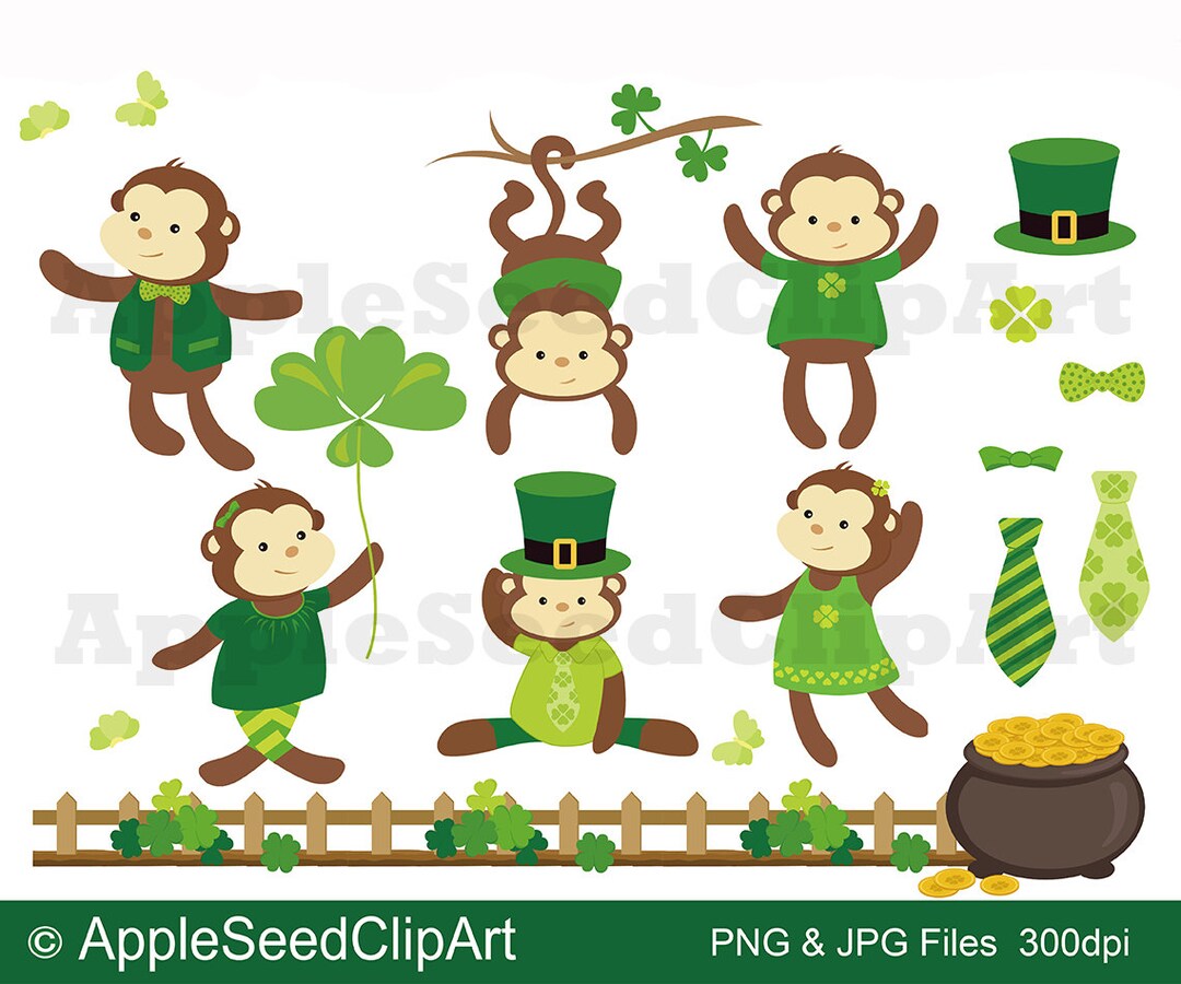 St Patricks Day Digital Clip Art, Cute Monkeys Digital Clip Art ...