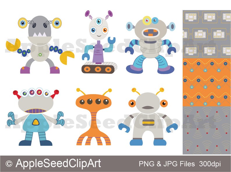Robots Digital Clip Art, Aliens Digital Clip Art, Instant Download - Etsy