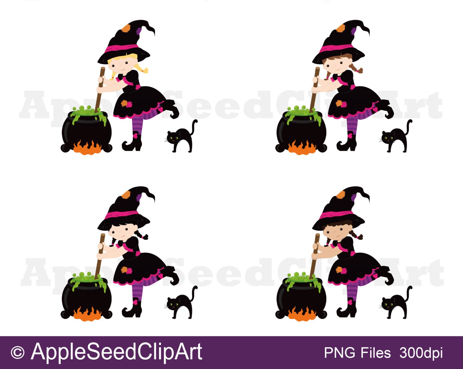 Halloween Digital Clip Art, Little Witches Digital Clip Art, Party ...