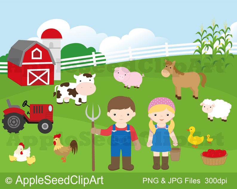 Farm Animals Digital Clip Art, Barnyard Digital Clip Art, Farmer ...