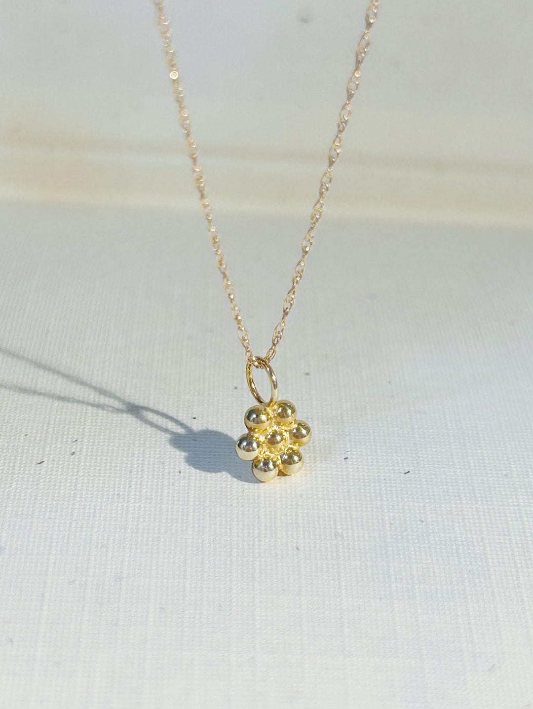 Golden Daisy Gold Necklace, 14k Solid Gold Chain, Flower Necklace, Gold ...