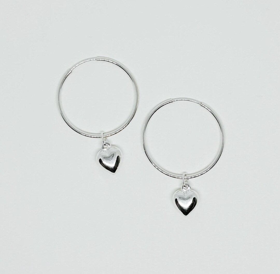 Silver Heart Hoop, Hoop Earrings, Sterling Silver Hoop Earrings, Silver ...