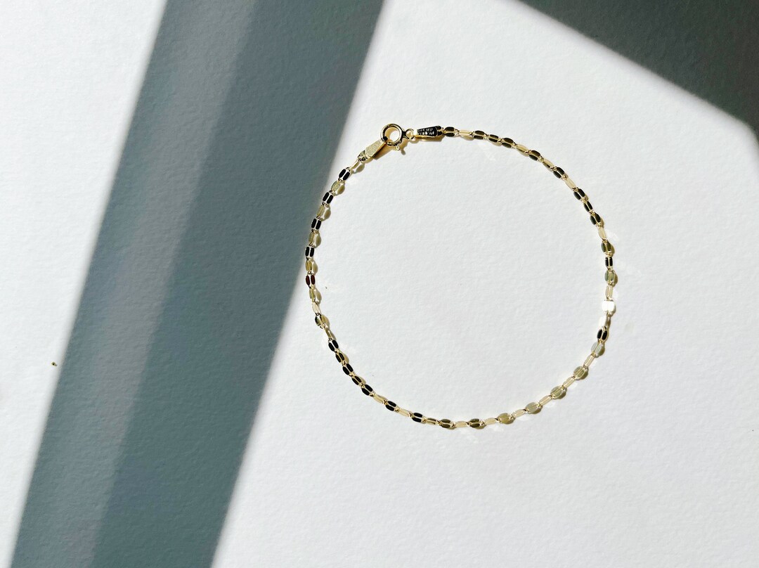 Tiny Sparkle Gold Bracelet, Gold Chain Bracelet, 14k Solid Gold Dapped ...