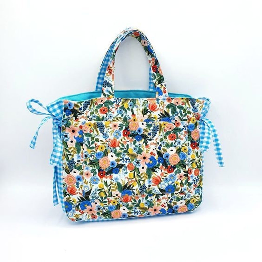 Mini Blue Floral Fabric Tote Bag With Ties - Etsy